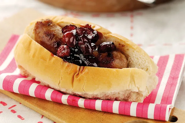 Ocean Spray Recipes - Hot Dogs with Chunky Cranberry-Beer Topping
